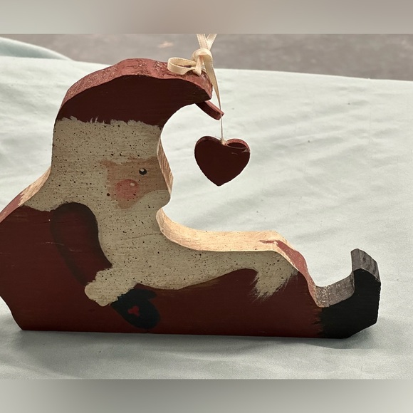 Holiday | Primitive Wooden Santa With Dangling Hearts Measures 85 X 7 ...